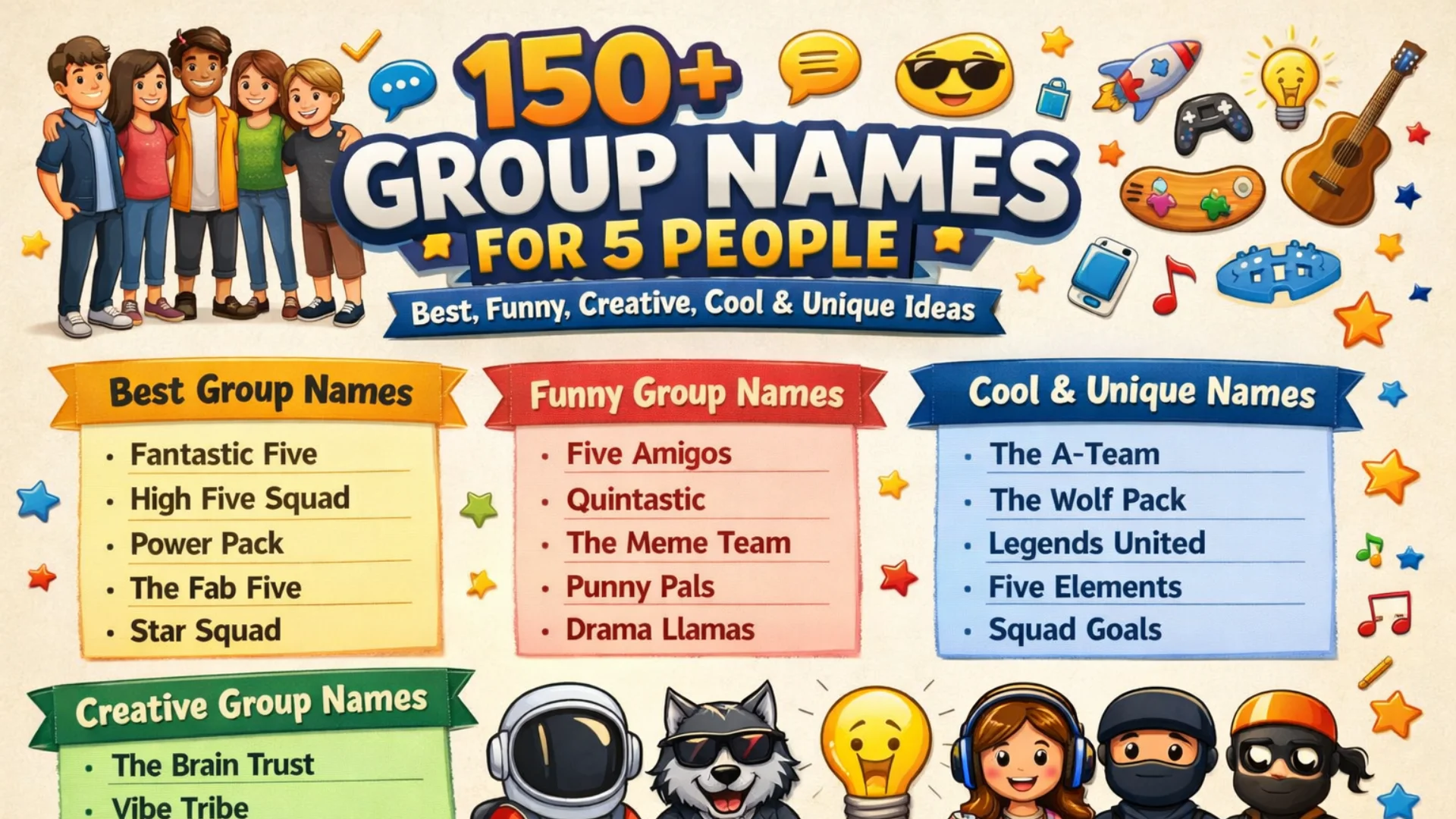 150+ Group Names for 5 People – Best, Funny, Creative, Unique