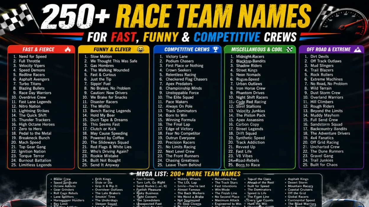 250+ Race Team Names for Fast, Funny & Competitive Crews